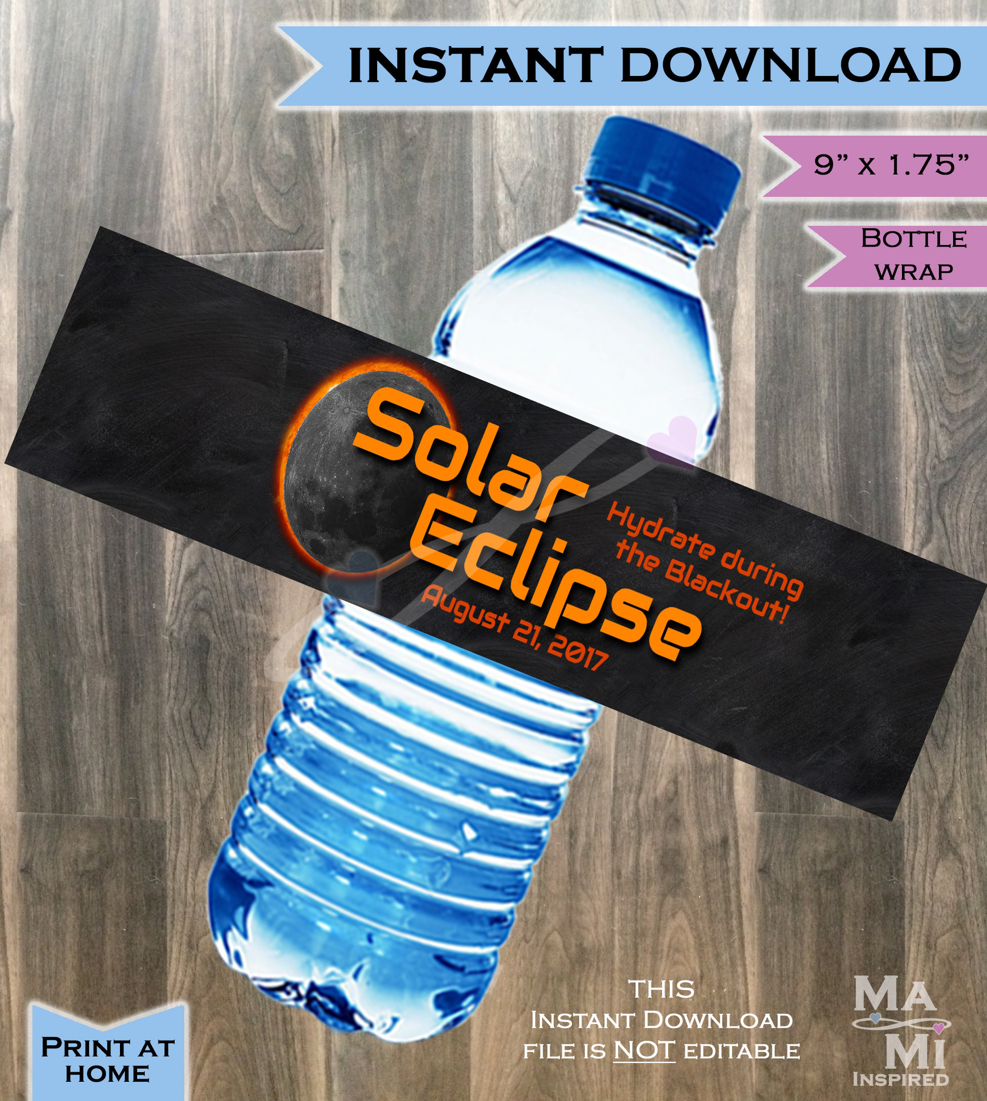 Solar Eclipse Water Bottle Labels Wrap Eclipse Printable | Etsy