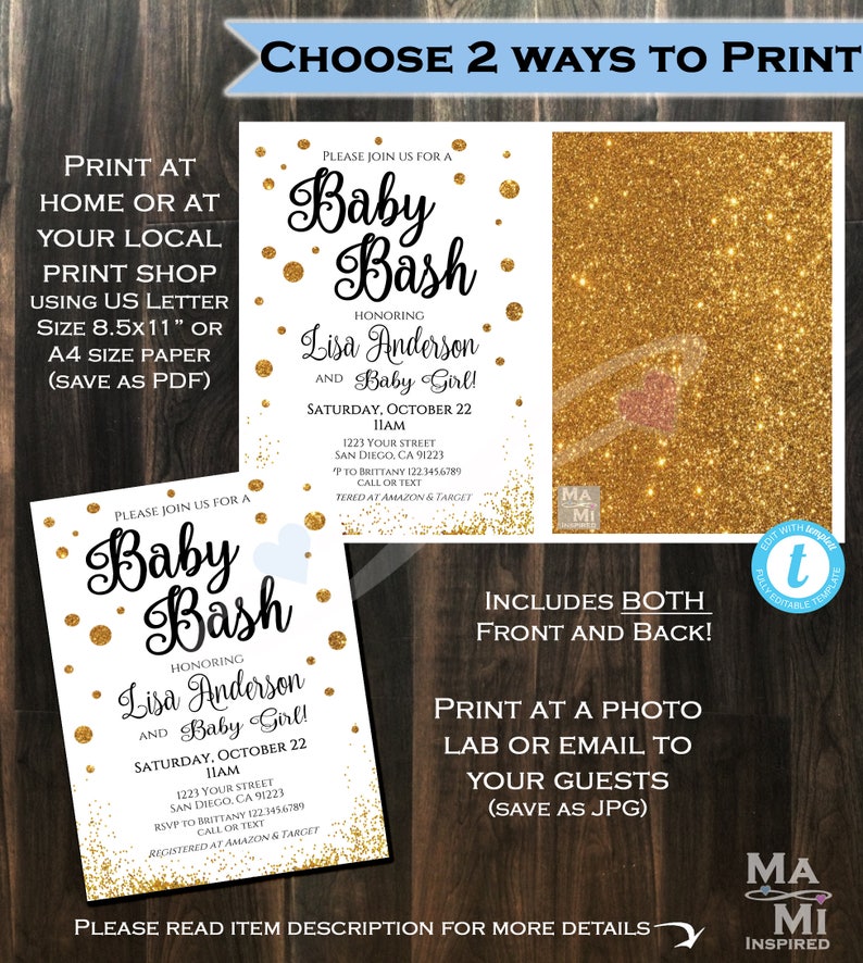Baby Bash Baby Shower Invitation Baby Sprinkle Invite Gold | Etsy