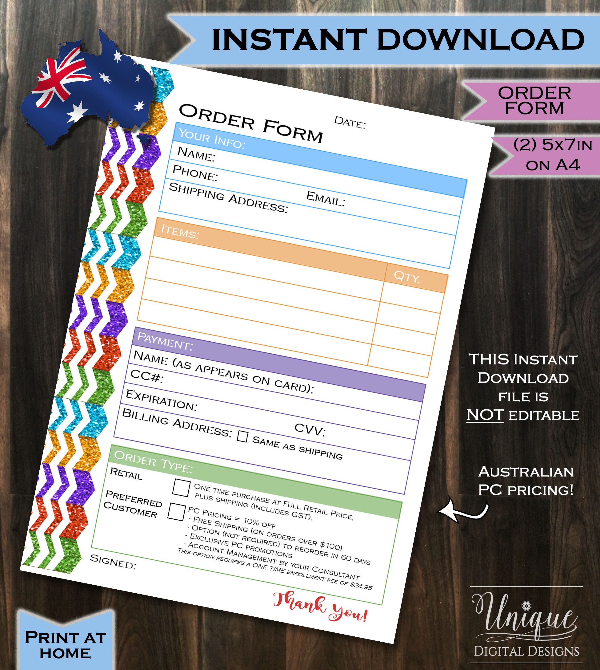 Rodan and Skincare Order Form Australia Editable Customer - Etsy