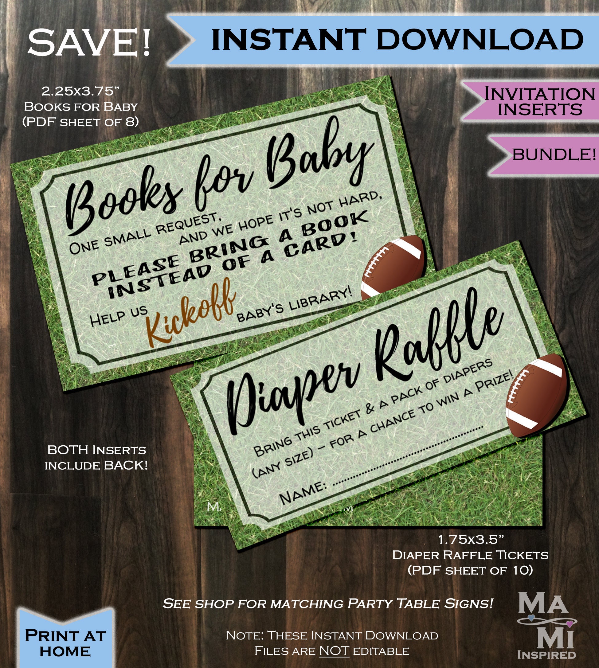 Diaper Raffle Books for Baby Invitation Inserts Football | Etsy