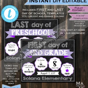 First Last Day of School 2-in-1 Chalkboard - Sign- Any Color- Any ...