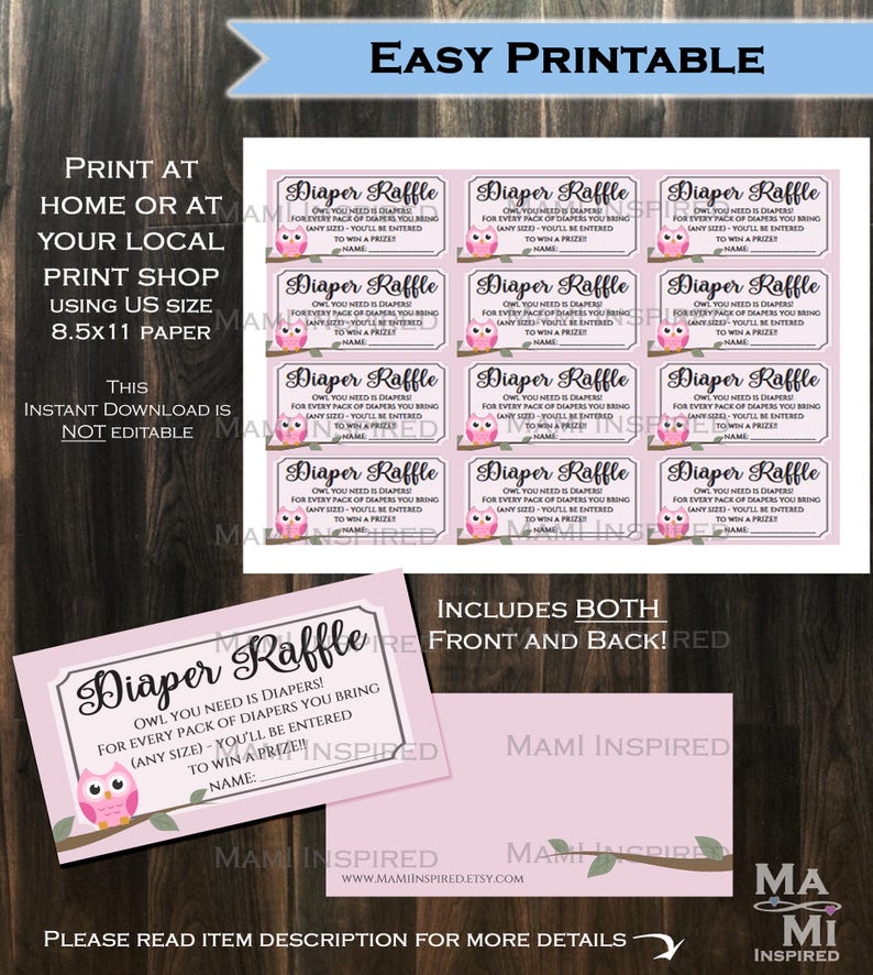 Diaper Raffle Books for Baby Invitation Inserts Woodland Owl | Etsy