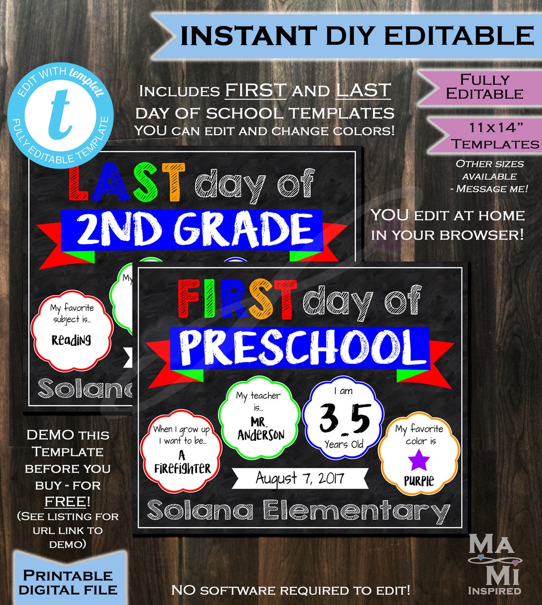 First Last Day of School 2-in-1 Chalkboard - Sign- Any Color- Any ...