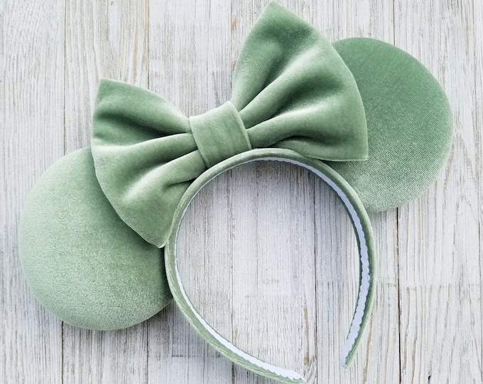 Sage Green Velvet Minnie Ears, Velvet Minnie Ears, Mickey Ears,velvet ...