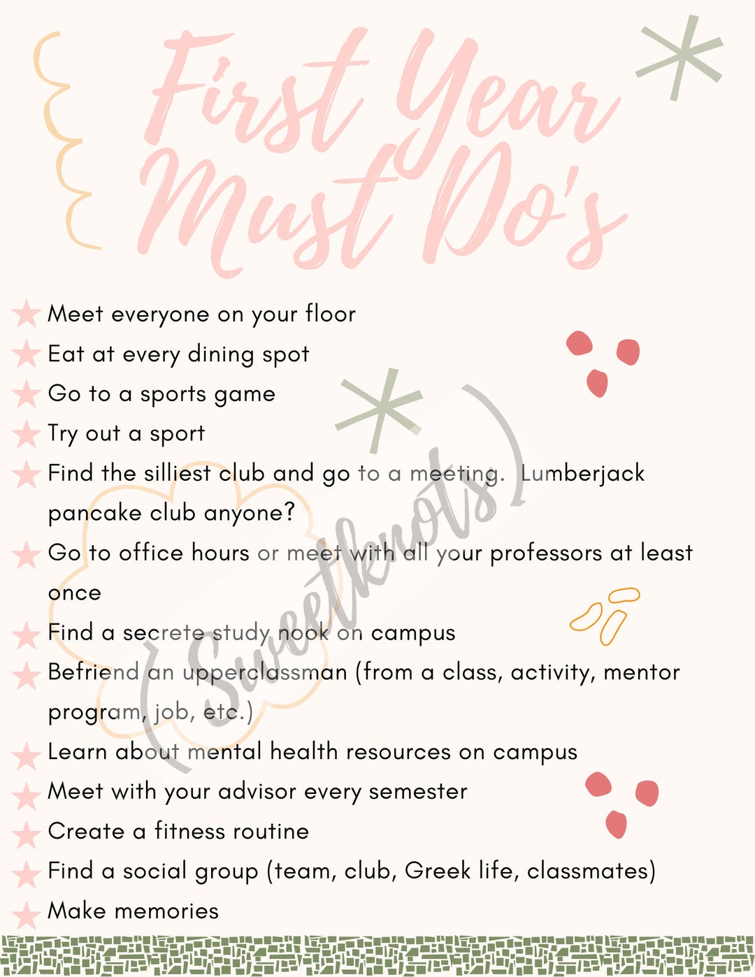 University MUST DO First Year Bucket List Printable College Freshman ...