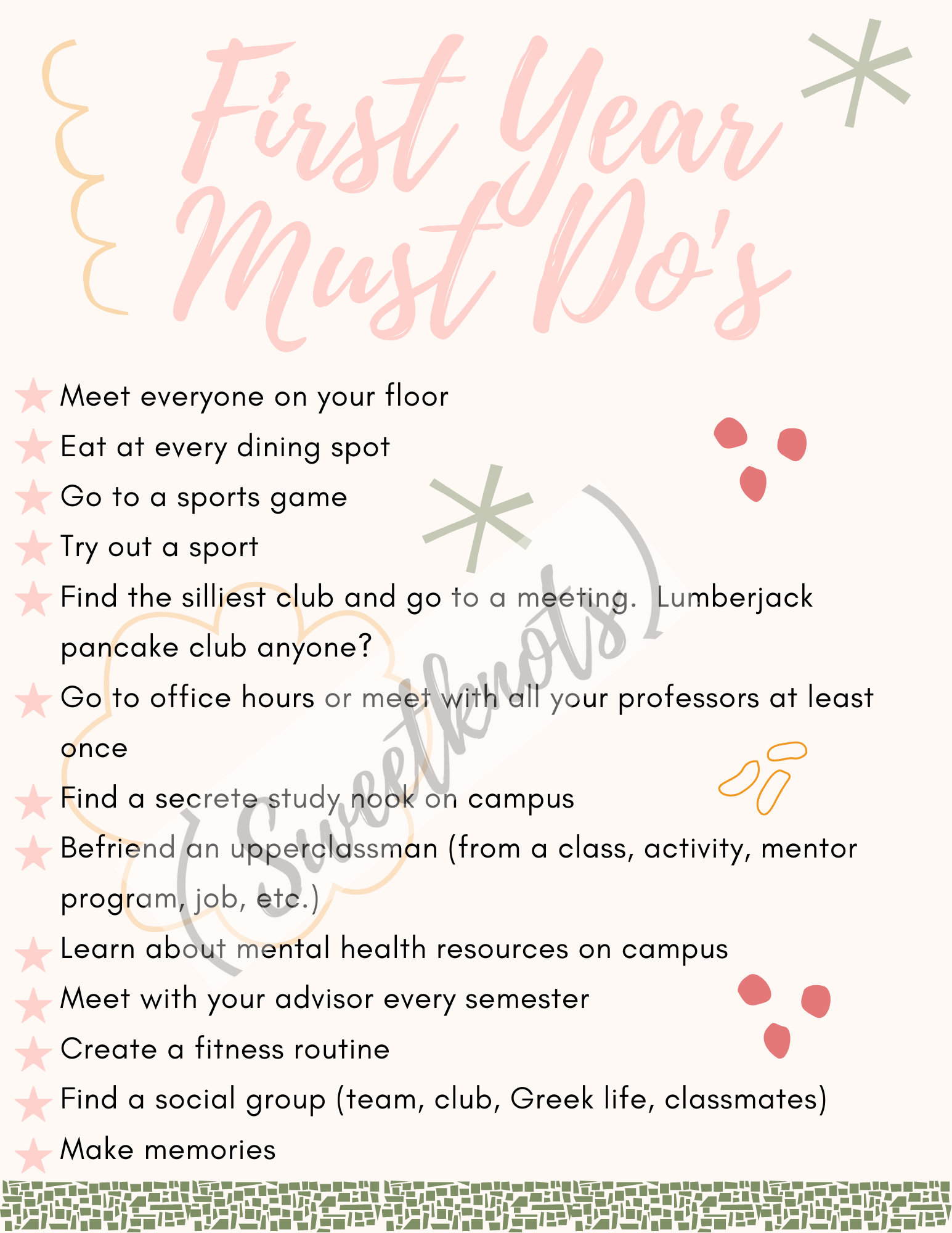 University MUST DO First Year Bucket List Printable College Freshman ...