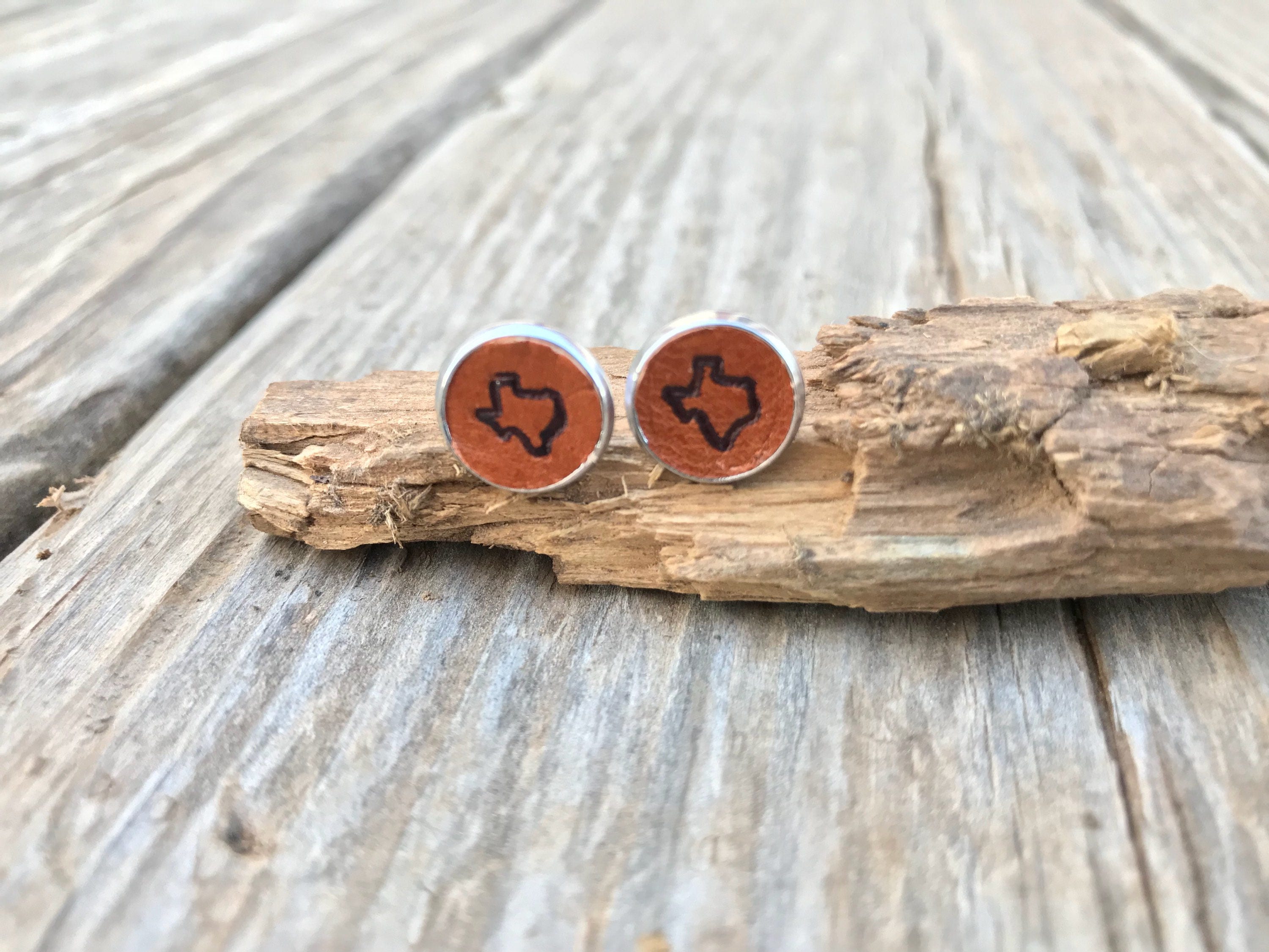Leather Texas Studs Stamped Earrings State Jewelry 10mm - Etsy
