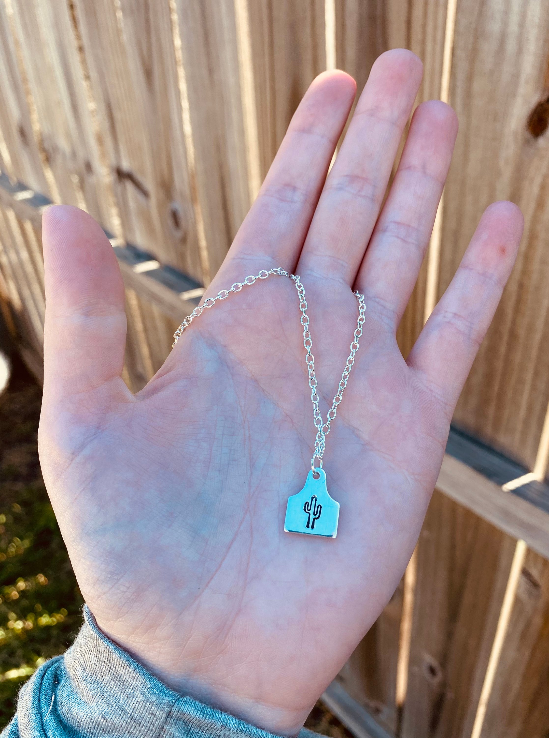 Cow Tag Necklace Silver Stamped Custom Western Boho | Etsy