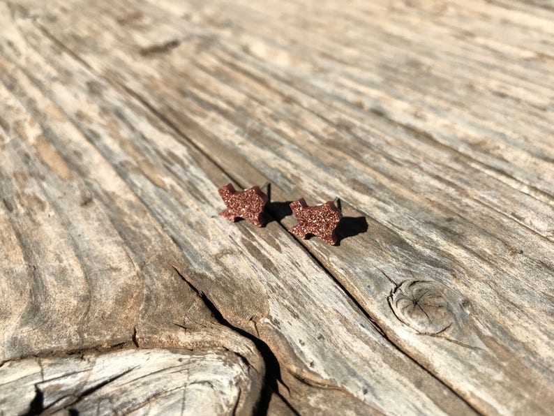 Glitter texas studs sparkle earrings state gift rose gold | Etsy