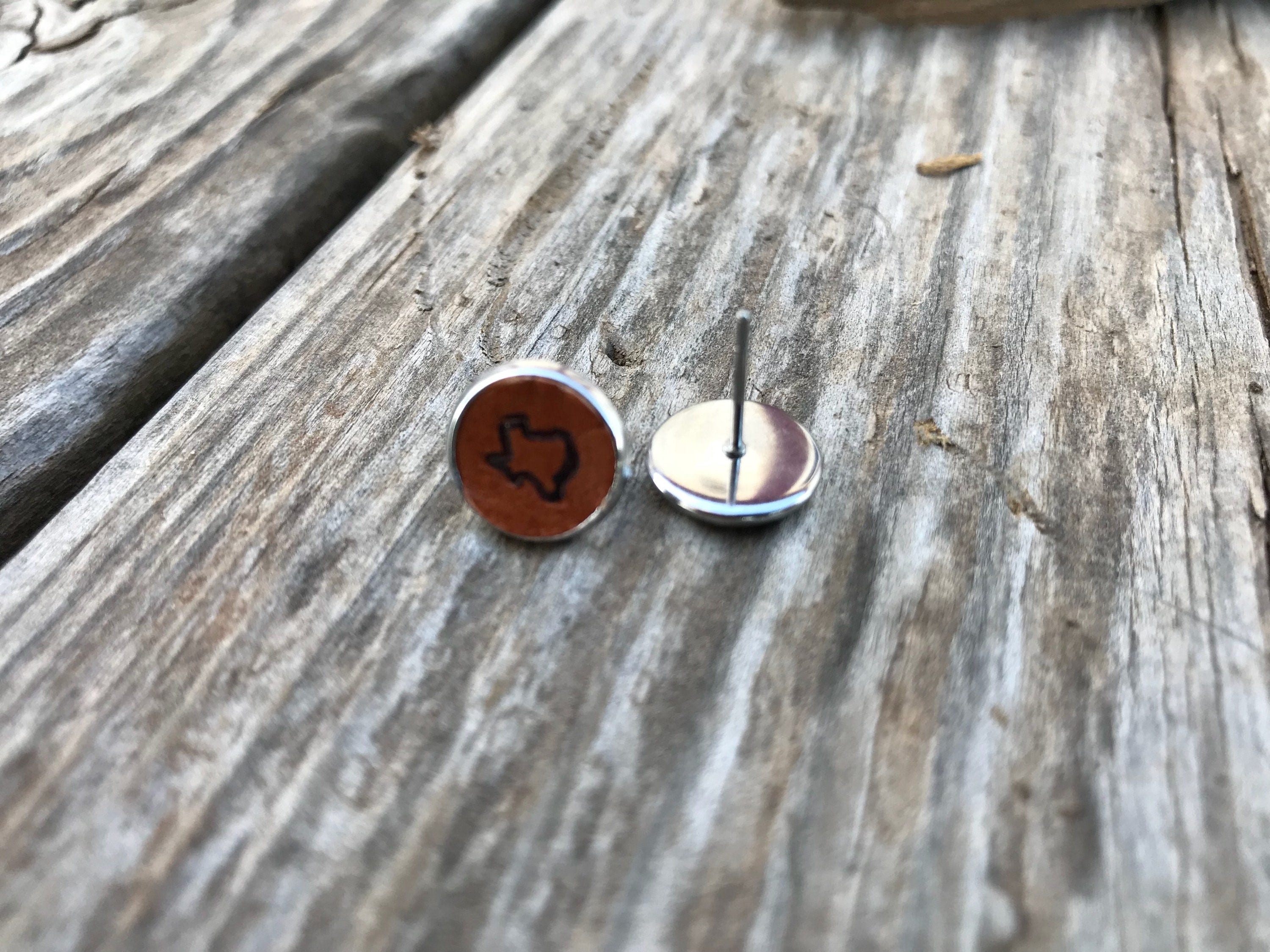 Leather Texas Studs Stamped Earrings State Jewelry 10mm - Etsy