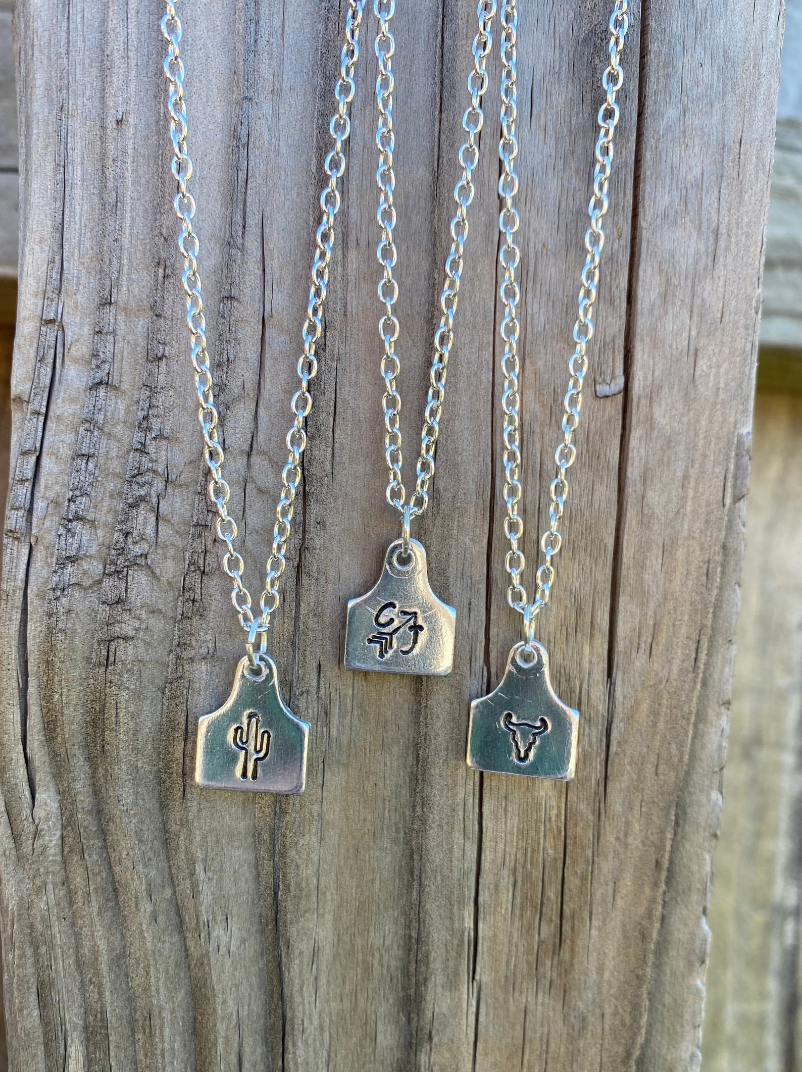 Cow Tag Necklace Silver Stamped Custom Western Boho - Etsy