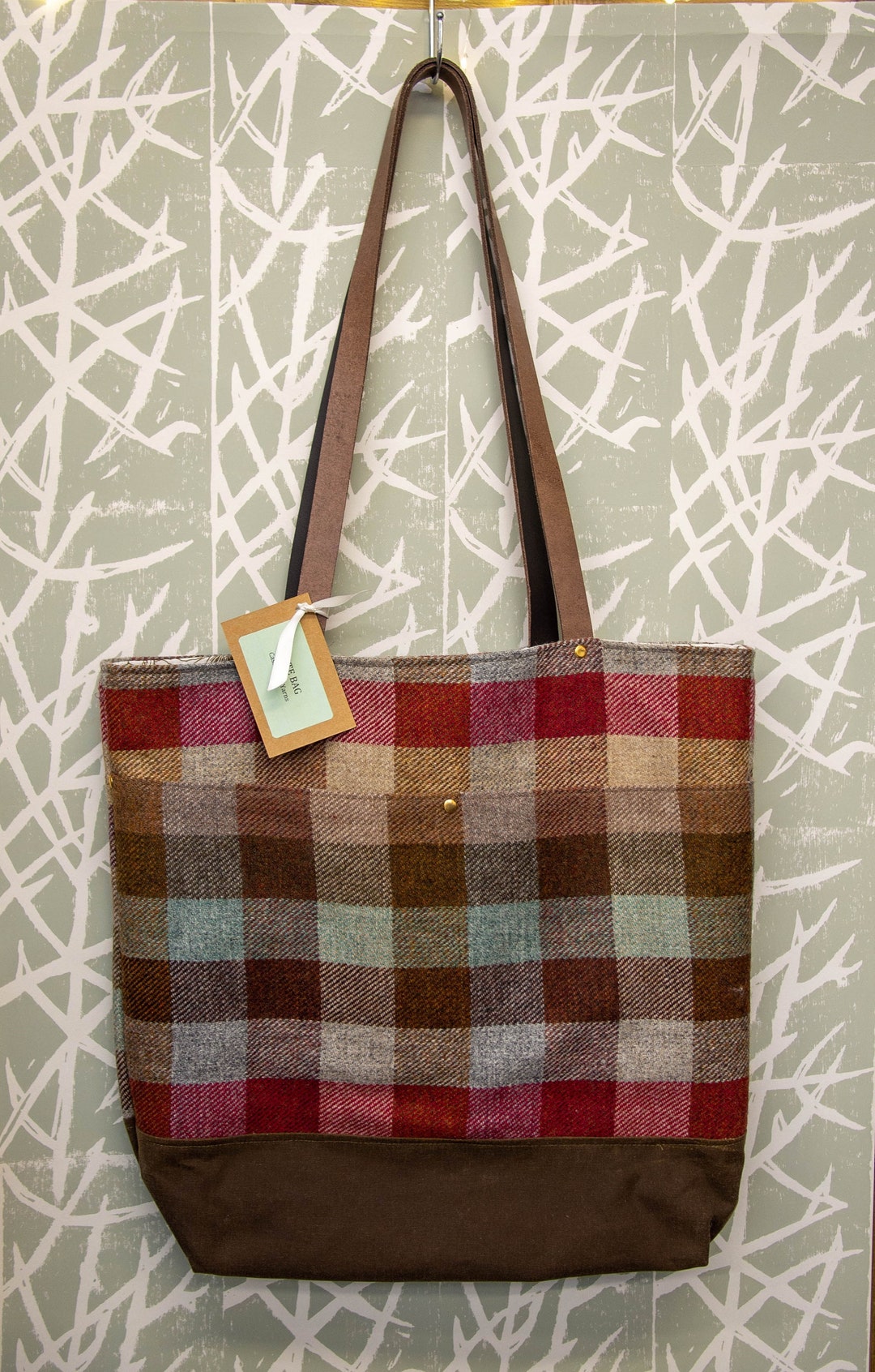 Tote Bag Check Wool Tweed & Waxed Canvas - Etsy