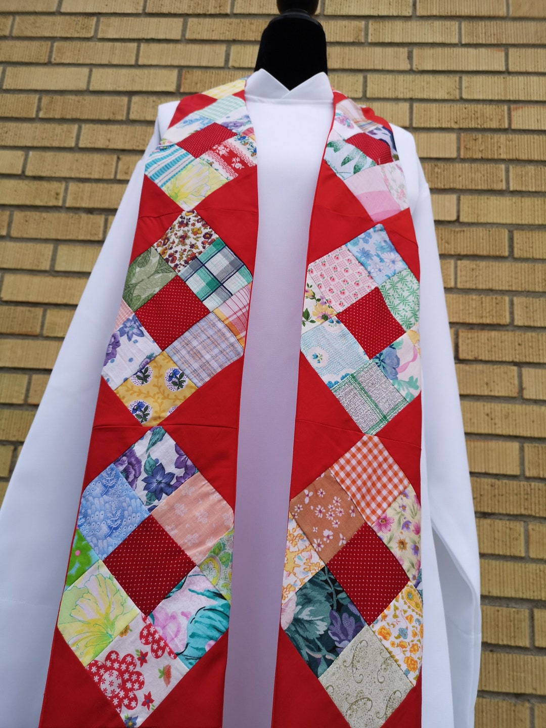 Charming Quilted Red Clergy Stole Made From Vintage Fabric Pieces for ...