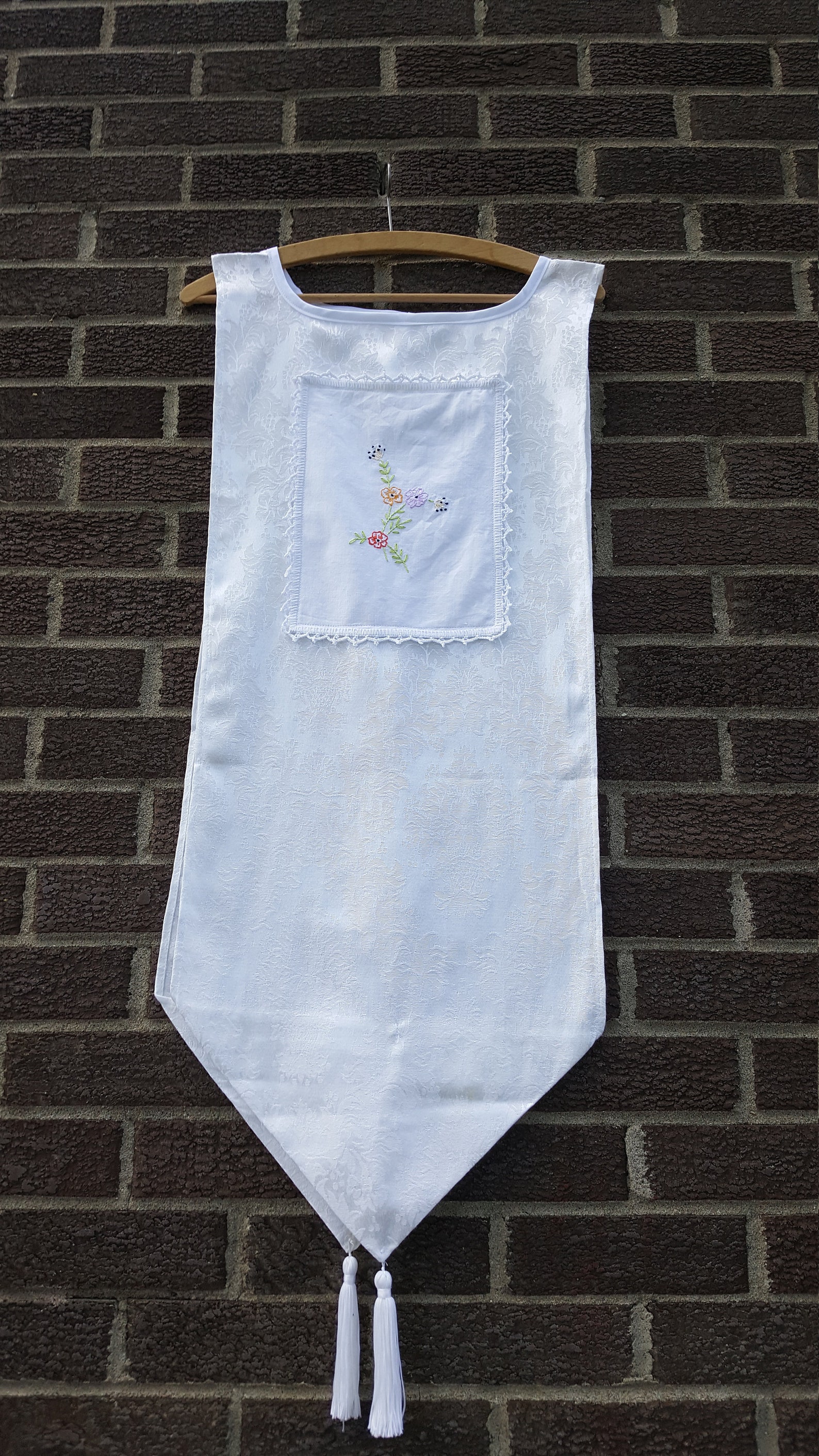 White Scapular Monostole Vestment With Vintage Hand Embroidered Flowers ...