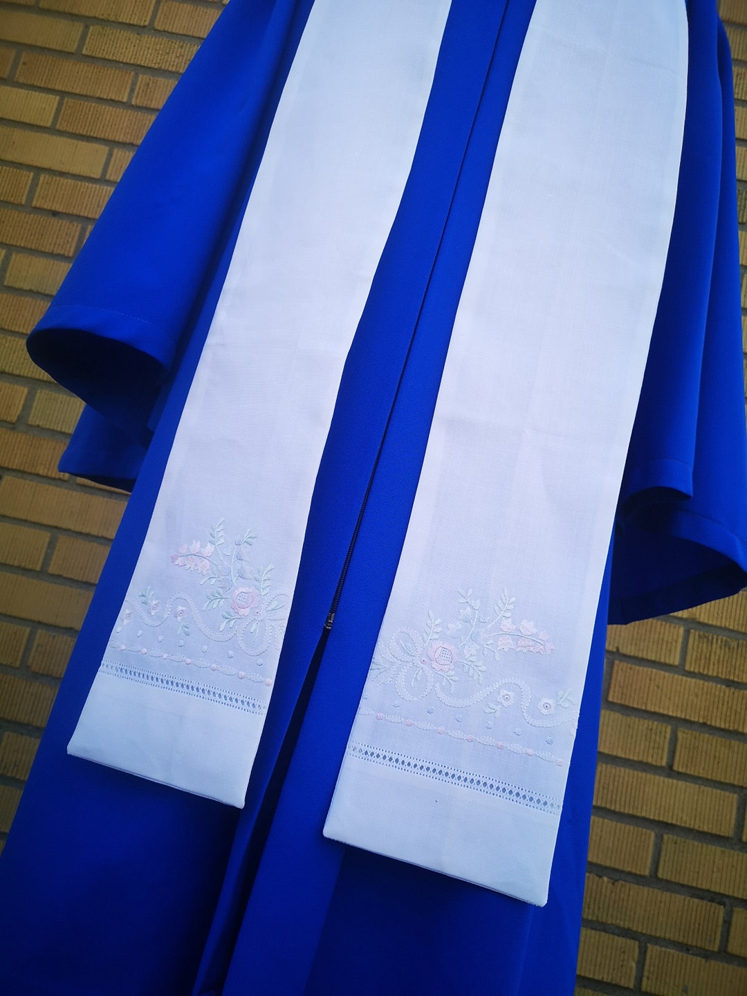White Clergy Stole, Vintage Pastel Flowers, Upcycled Minister's Stole ...