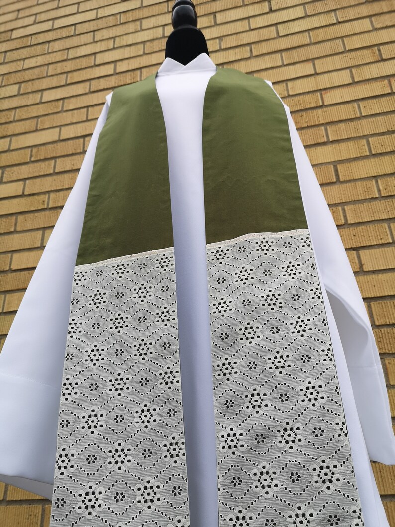 Olive Green Clergy Stole With Lace for Catholic, Anglican, United ...