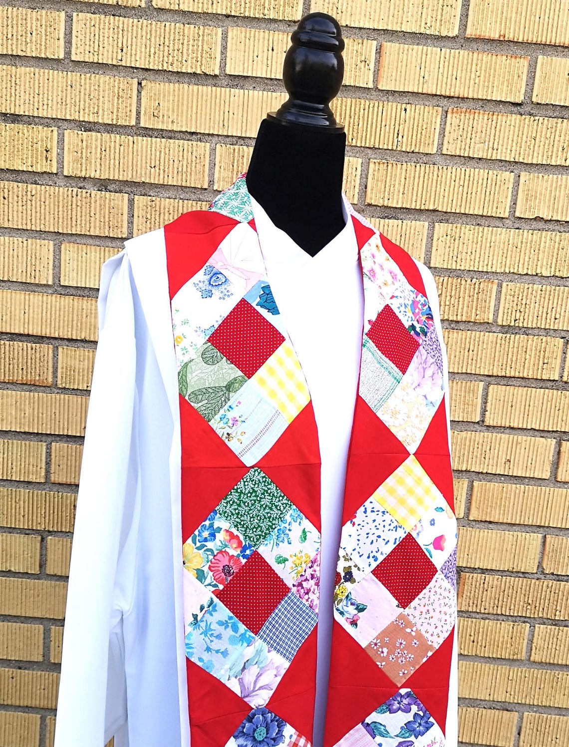 Red Patchwork, Quilted Clergy Stole; Vintage Upcycled Minister's Stole ...