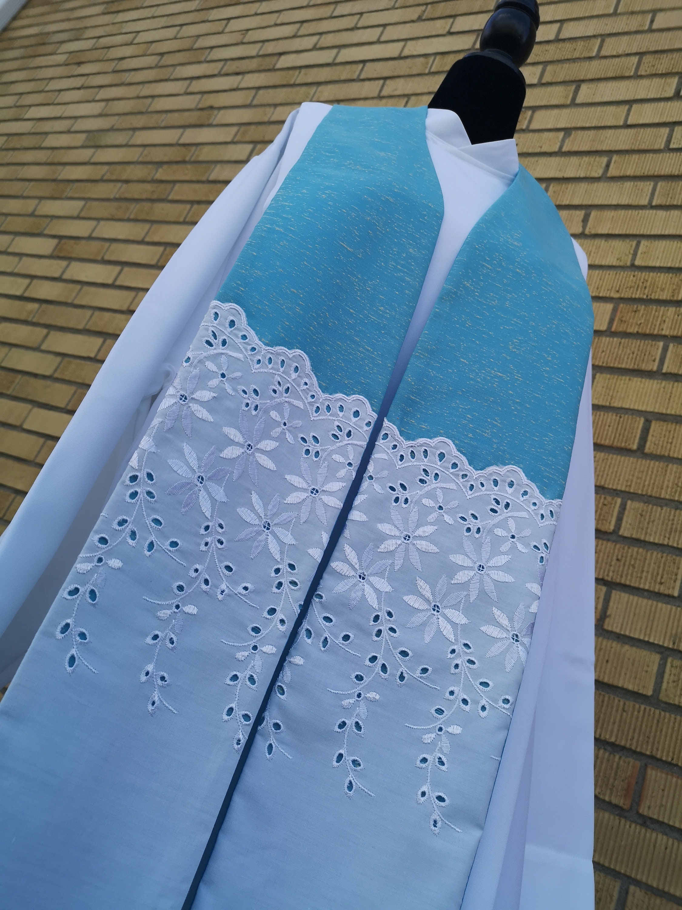 Light Blue Liturgical Stole With Upcycled Embroidered Lace - Etsy UK