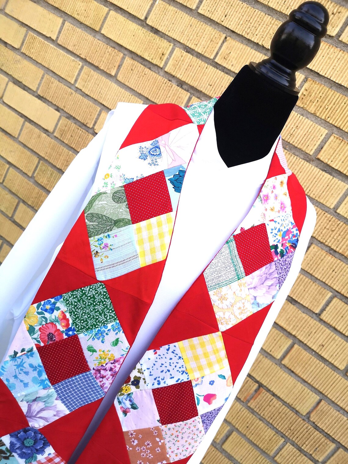 Red Patchwork, Quilted Clergy Stole; Vintage Upcycled Minister's Stole ...