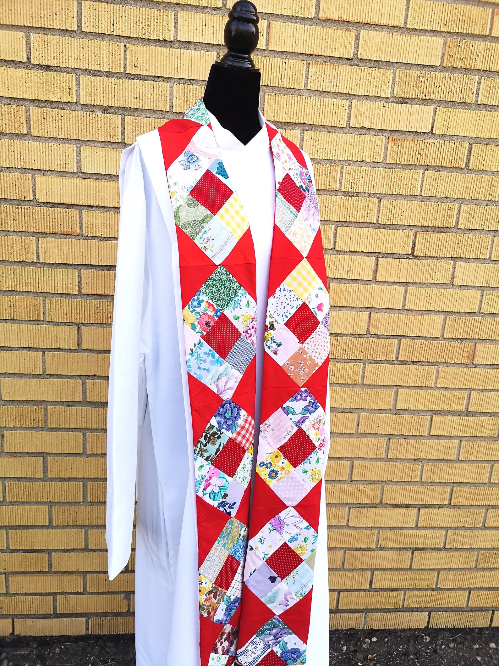 Red Patchwork, Quilted Clergy Stole; Vintage Upcycled Minister's Stole ...