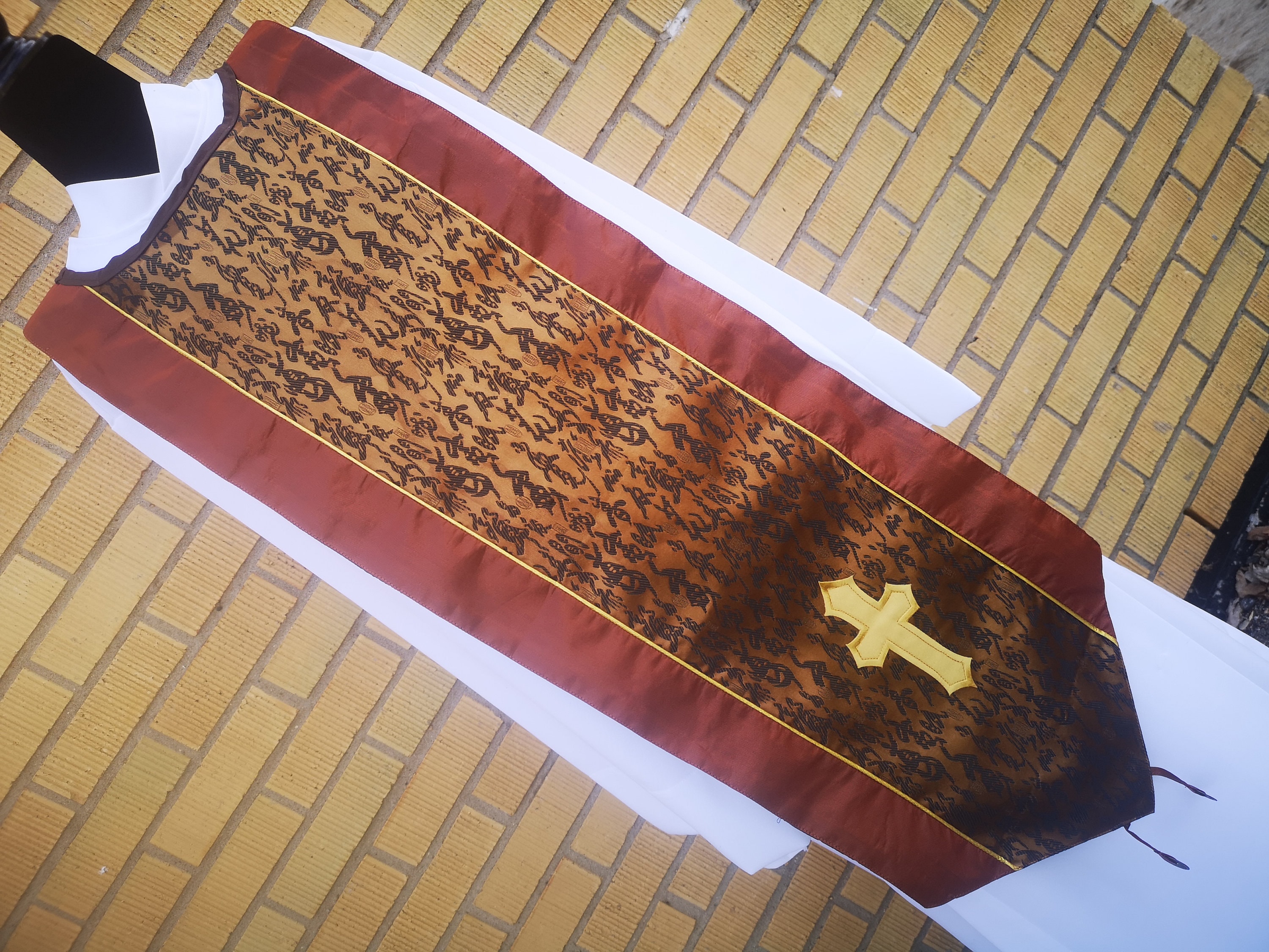 Shiny Brown and Gold Scapular Vestment Monostole for Worship Leader ...
