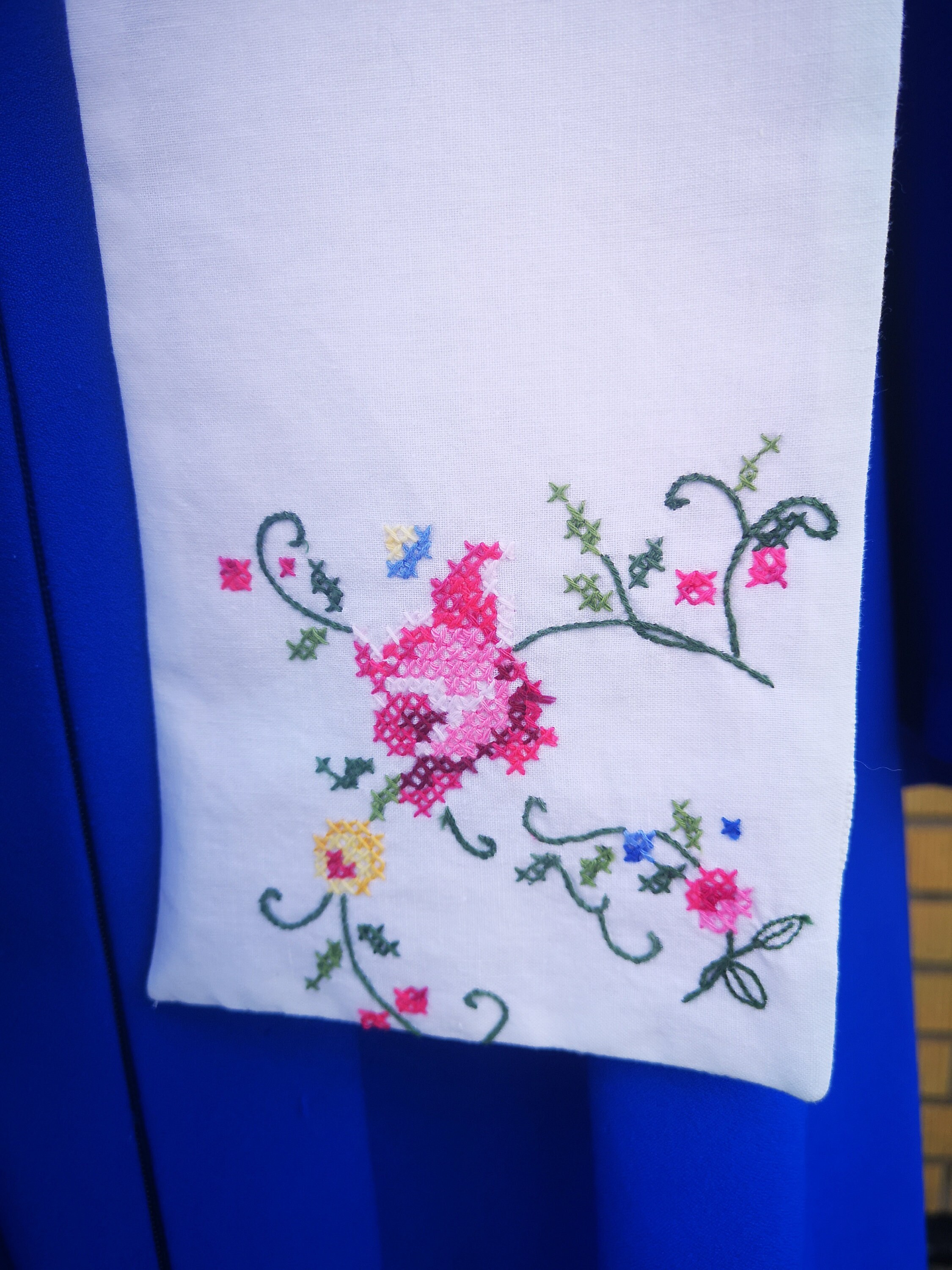 Short Hand Embroidered White Clergy Stole With Upcycled - Etsy