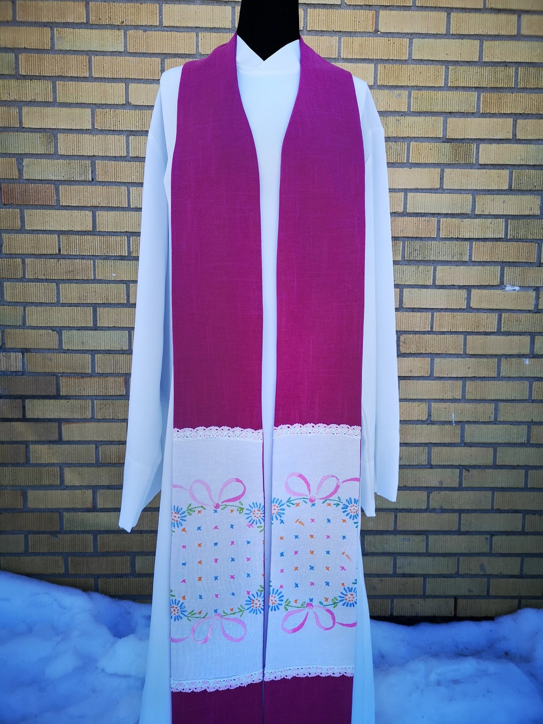 Pretty Pink Clergy Stole With Upcycled Hand Embroidered Flowers for ...