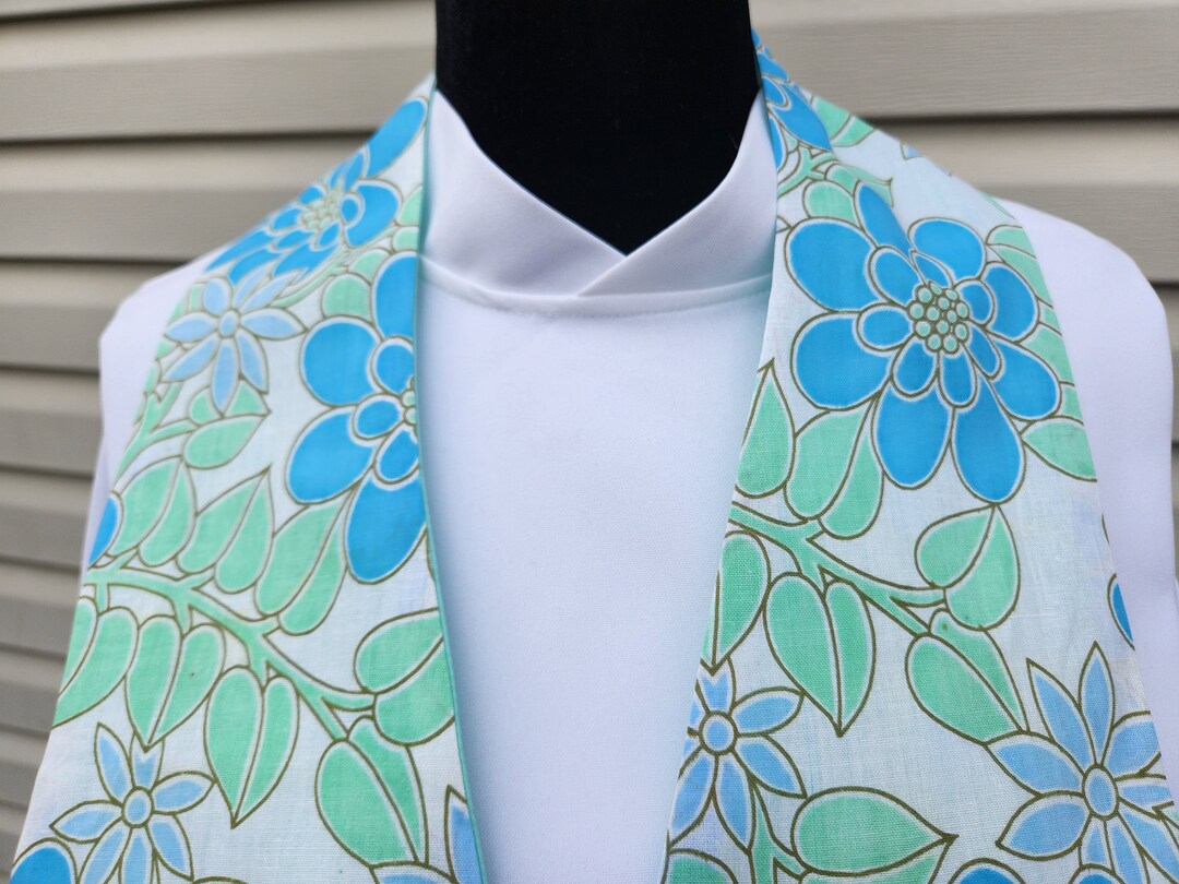 Pastel Floral Blue and White Clergy Stole Created From Vintage Fabric ...