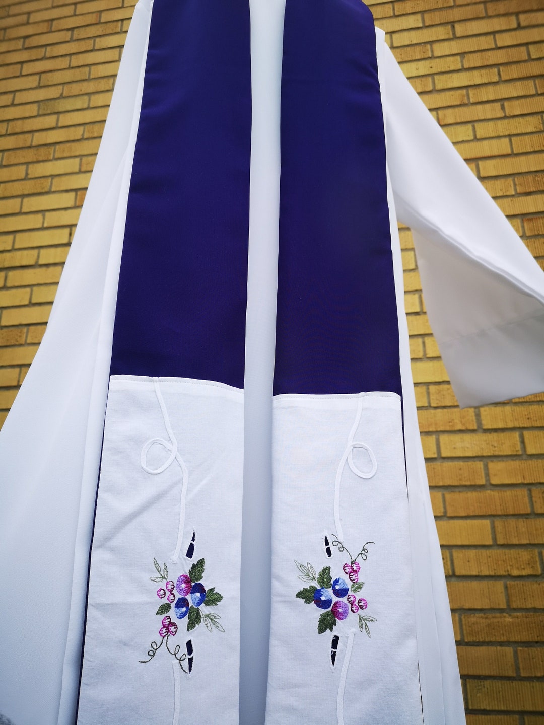 Vivid Purple Clergy Stole With Upcycled Embroidered Grapes for ...