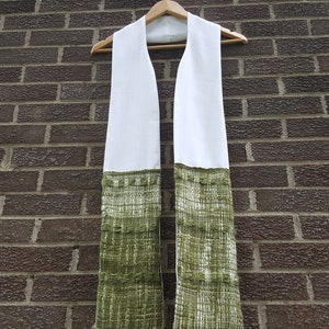 White Clergy Stole With Green Woven Yarn, Minister Stole, Lutheran ...