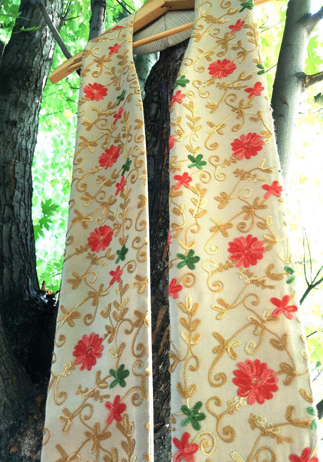 Embroidered Floral Clergy Stole: Upcycled Church Vestment, Beige, Gold ...