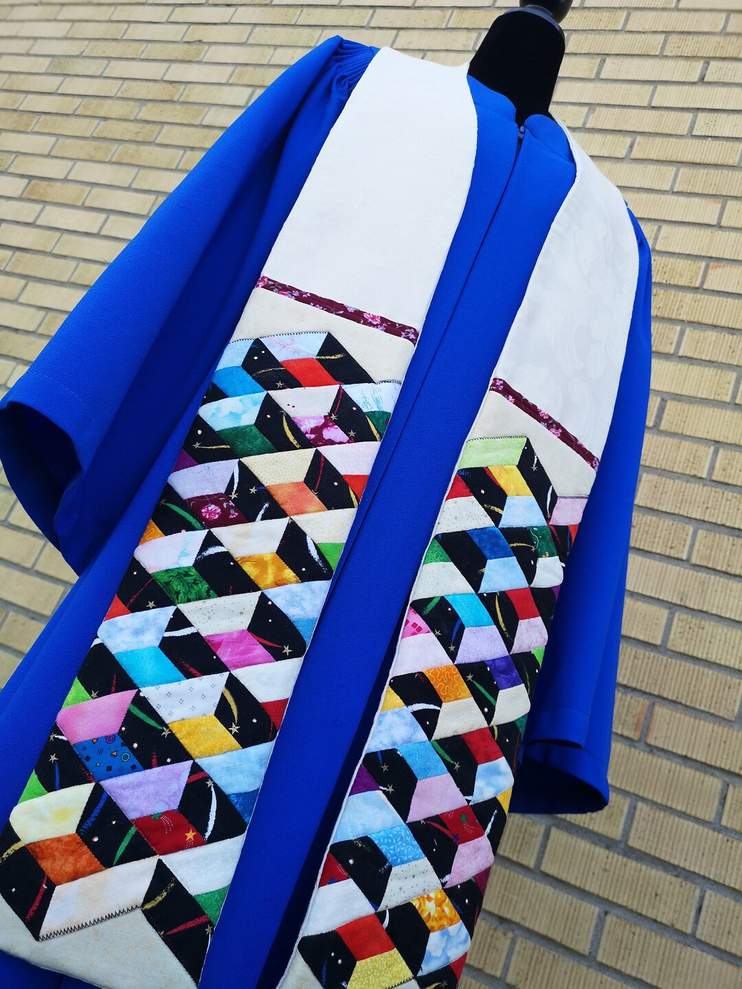Quilted Clergy Stole, Ivory White, Bright Geometric Upcycled Fabric - Etsy