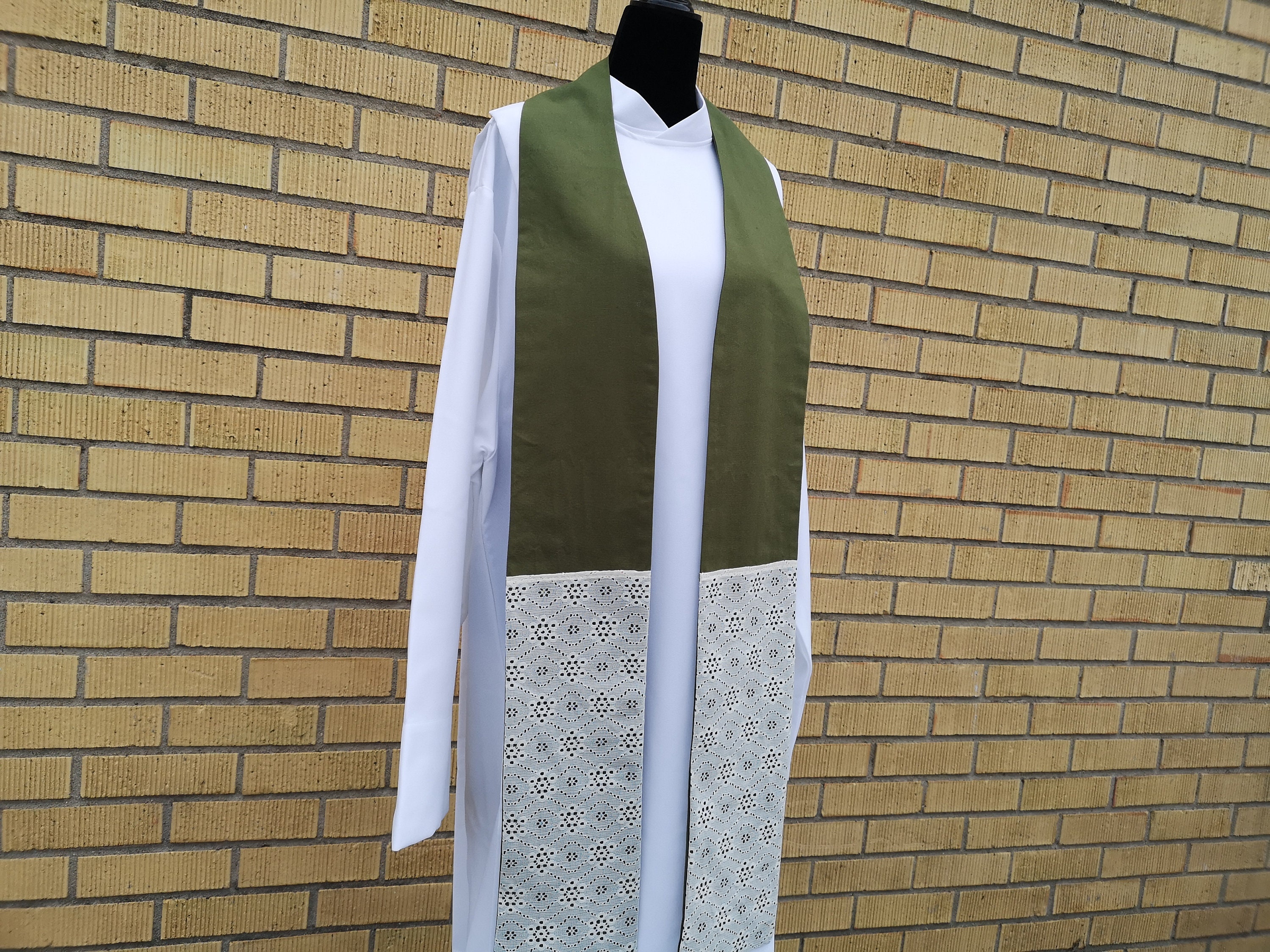 Olive Green Clergy Stole With Lace for Catholic Anglican - Etsy