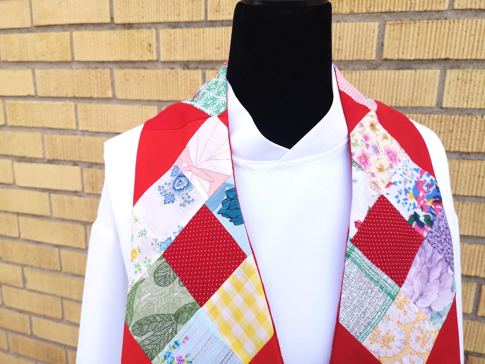 Red Patchwork, Quilted Clergy Stole; Vintage Upcycled Minister's Stole ...