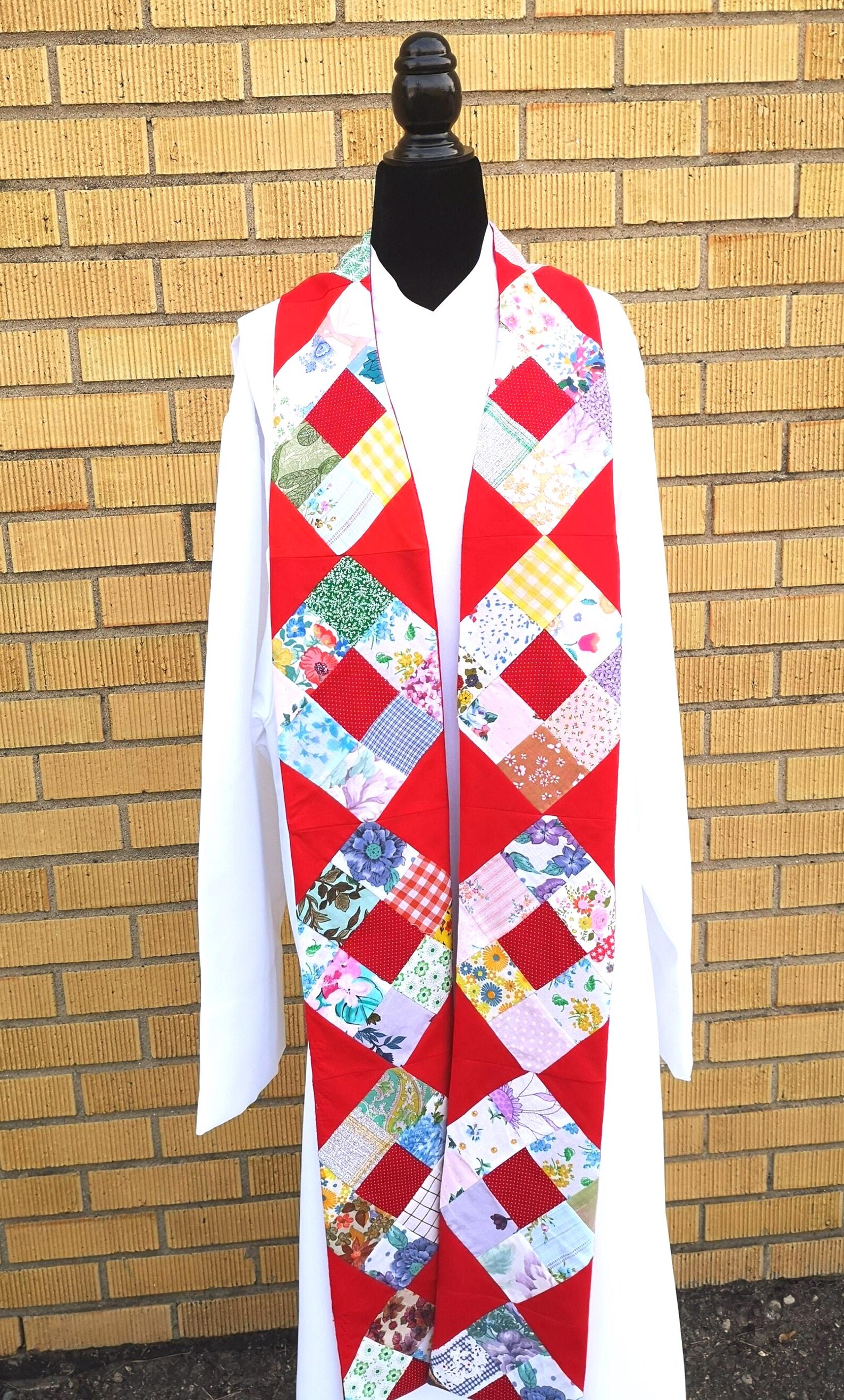 Red Patchwork, Quilted Clergy Stole; Vintage Upcycled Minister's Stole ...