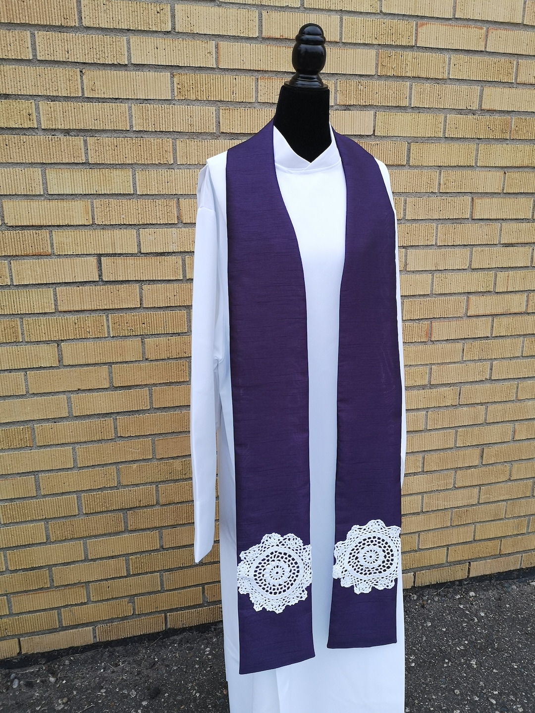 Pretty Purple Clergy Stole With Vintage Crocheted Lace for Priest or ...