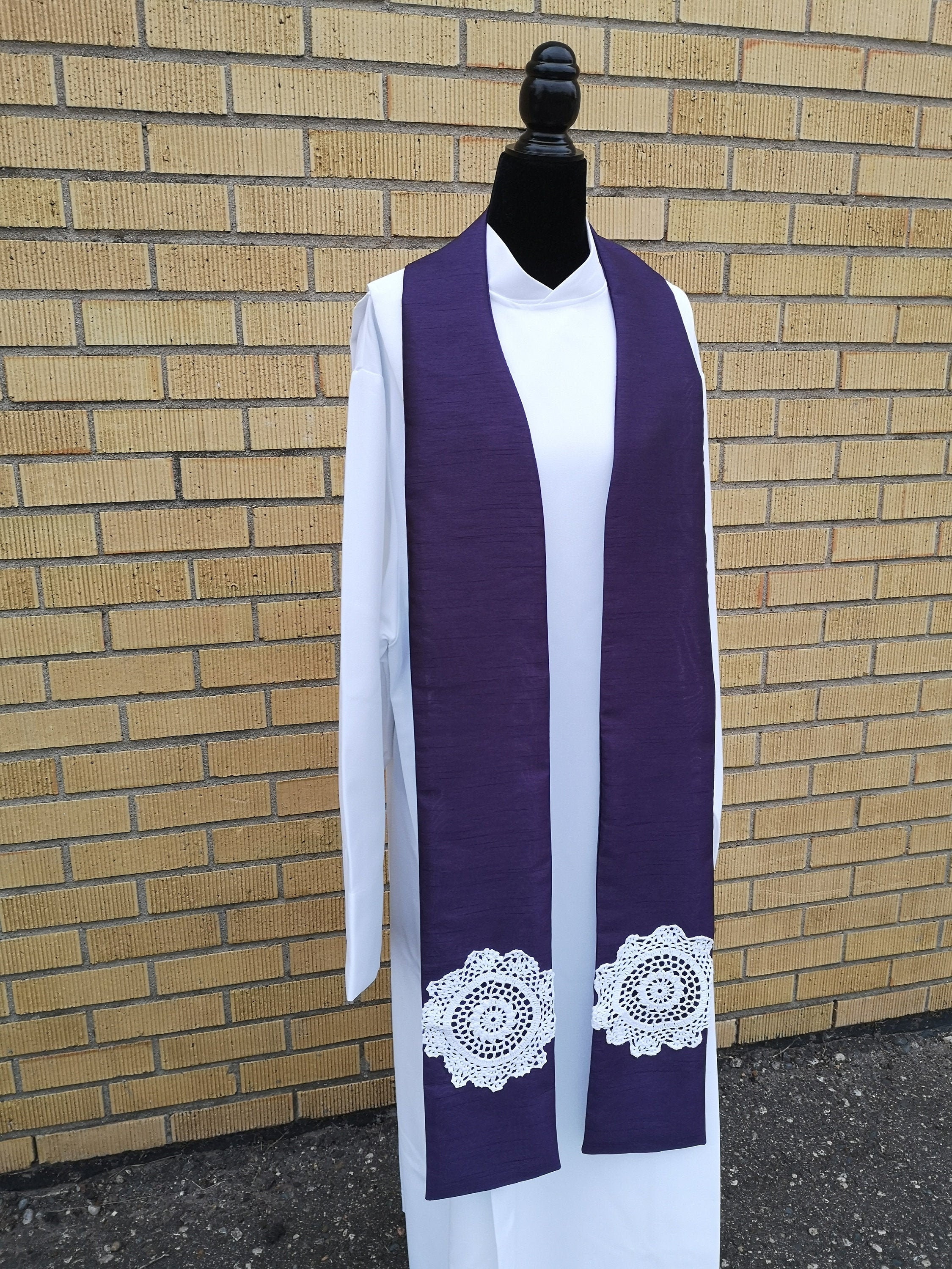 Pretty Purple Clergy Stole With Vintage Crocheted Lace for Priest or ...
