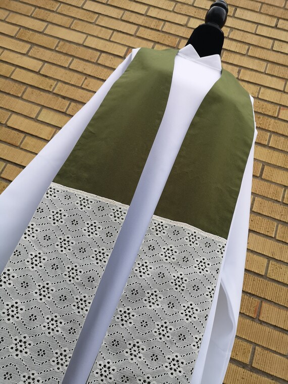 Olive Green Clergy Stole With Lace for Catholic Anglican - Etsy