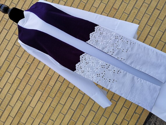 Velvet Purple Clergy Stole With Vintage Lace Accent Fabric for | Etsy
