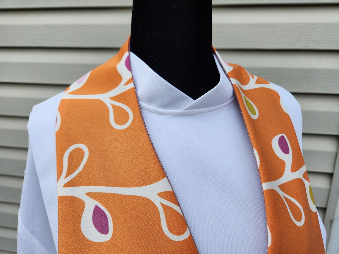 Modern Orange Clergy Stole With Funky Flowers. Reversible With Lavender ...