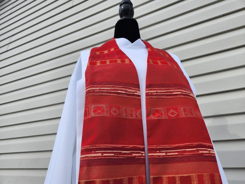Red Clergy Stole With Gold Stitching, Embossed Fabric, Reversible ...