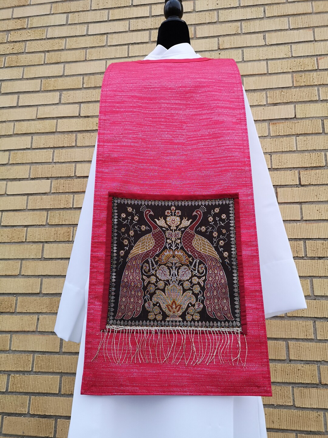 Red Shiny Scapular Mono Stole With Stunning Upcycled Embroidered ...