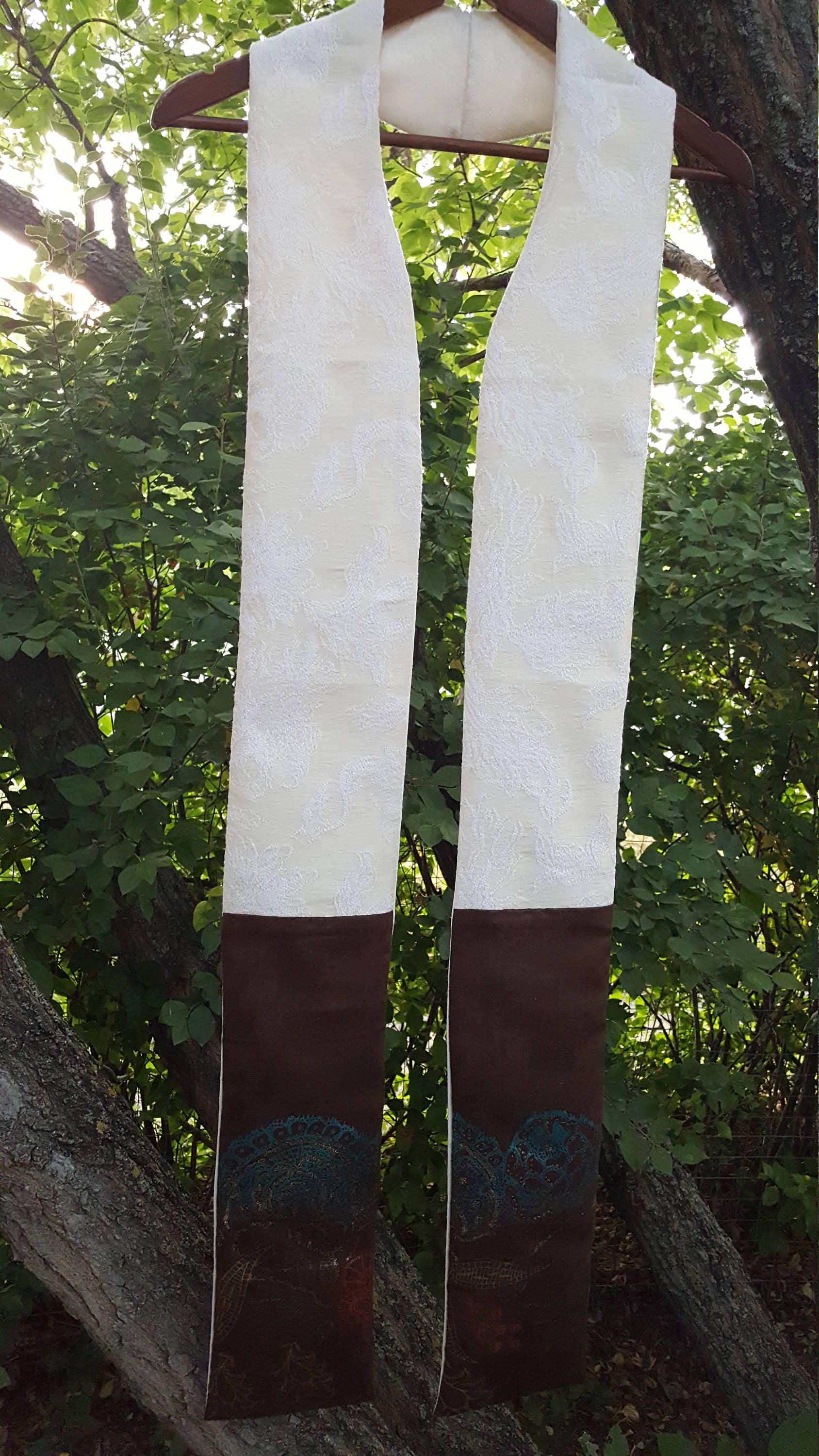 Embossed White Clergy Stole With Upcycled Glitter Design on Brown ...