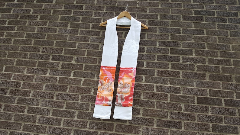Ivory White Clergy Stole With Upcycled Vivid Orange Floral - Etsy