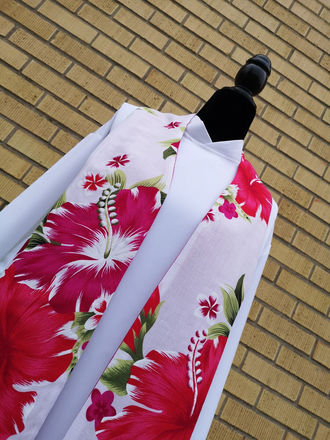 White Minister's Stole With Bright Pink Tropical Flowers, Reversible ...