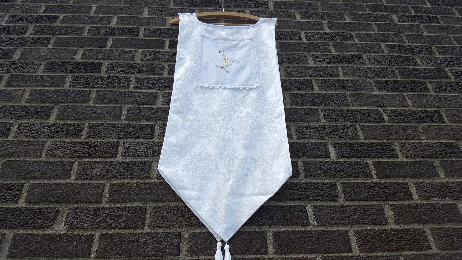 White Scapular Monostole Vestment With Vintage Hand Embroidered Flowers ...