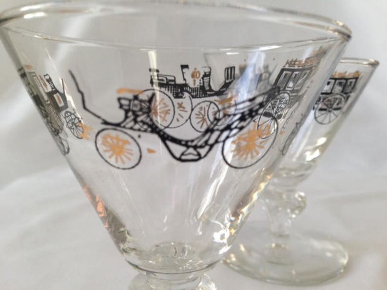 Set of 3 Libbey Rock Sharpe Pattern Sherbet Glasses With Antique Cars ...