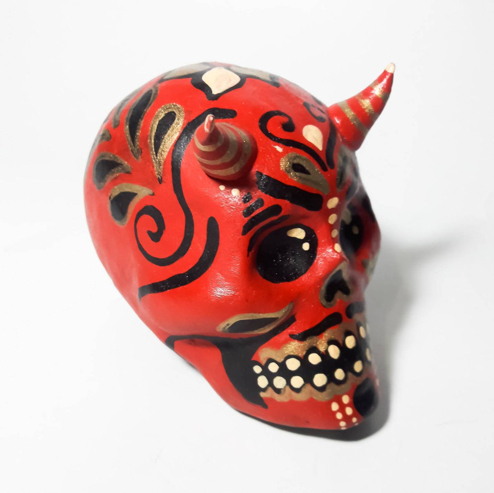 Mexican devil sugar skull figure, sculpture made of epoxic resin ...