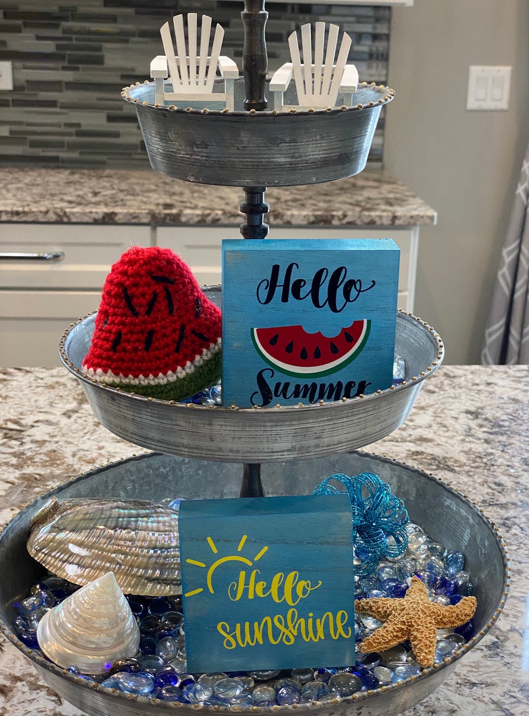 Hello Summer Wooden Decor for Tiered Trays| Watermelon Decor| Small ...