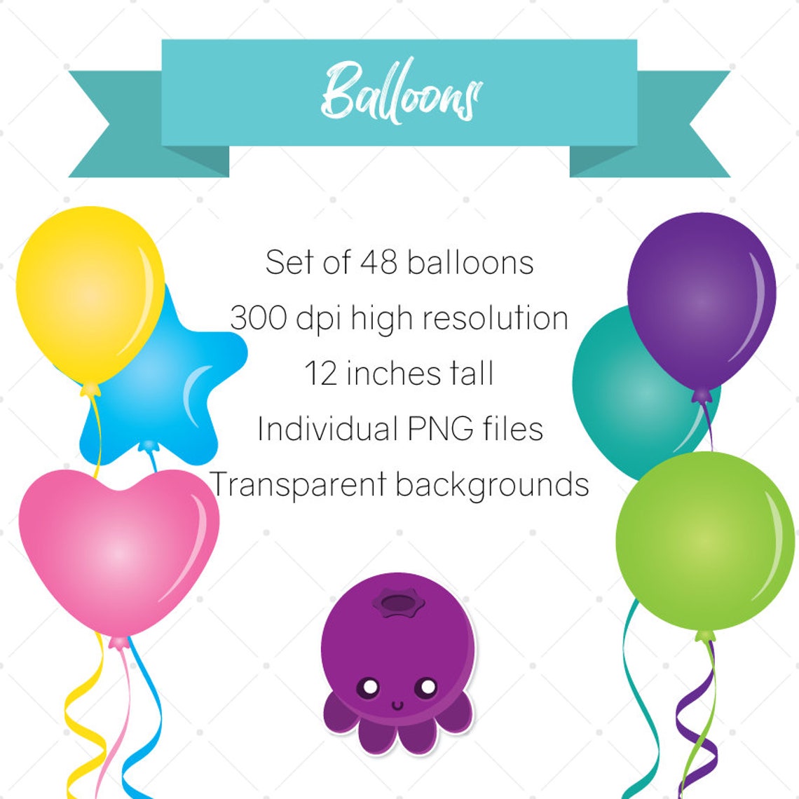 Balloon Clip Art, Birthday Party, Scrapbook Clipart, DIY Invitation ...